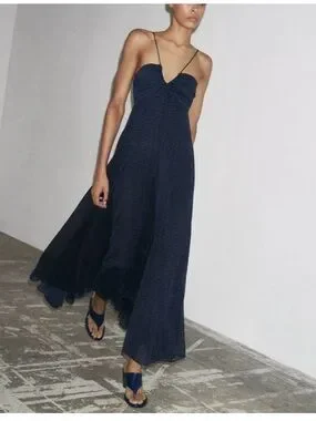 Zara | Dresses | Zara Navy Blue Polka Dot Spaghetti Strap Dress | Poshmark